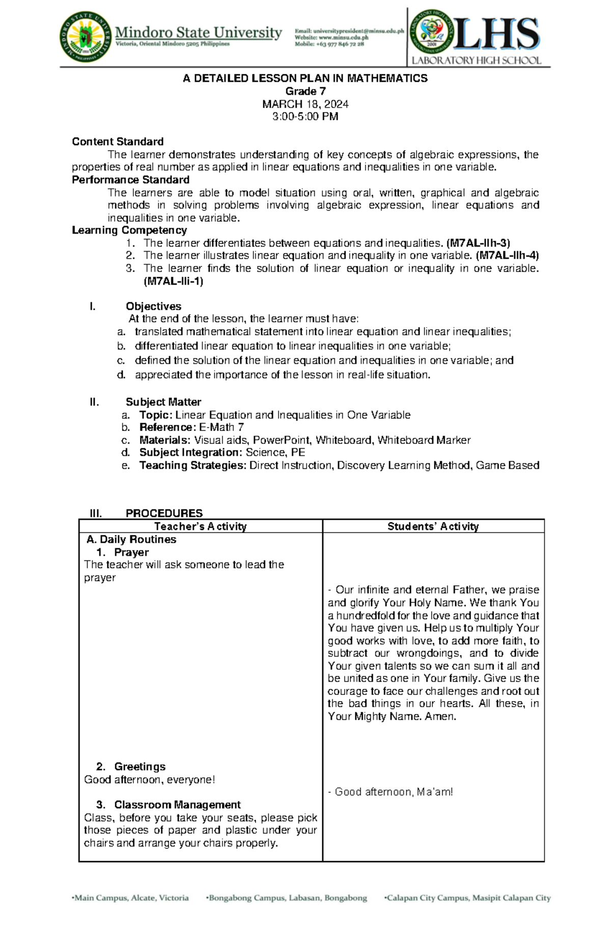 A- Detailed- Lesson-PLAN-IN- Linear- Inequalities - A DETAILED LESSON ...