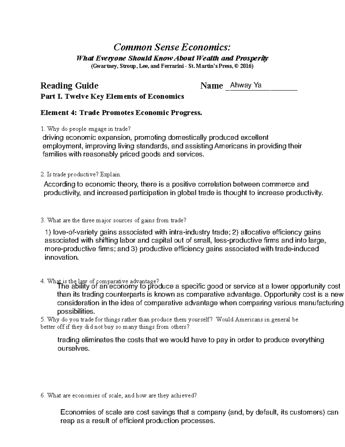 Reading+Guide+Part+1-4%2C5%2C6 - Common Sense Economics: What Everyone ...