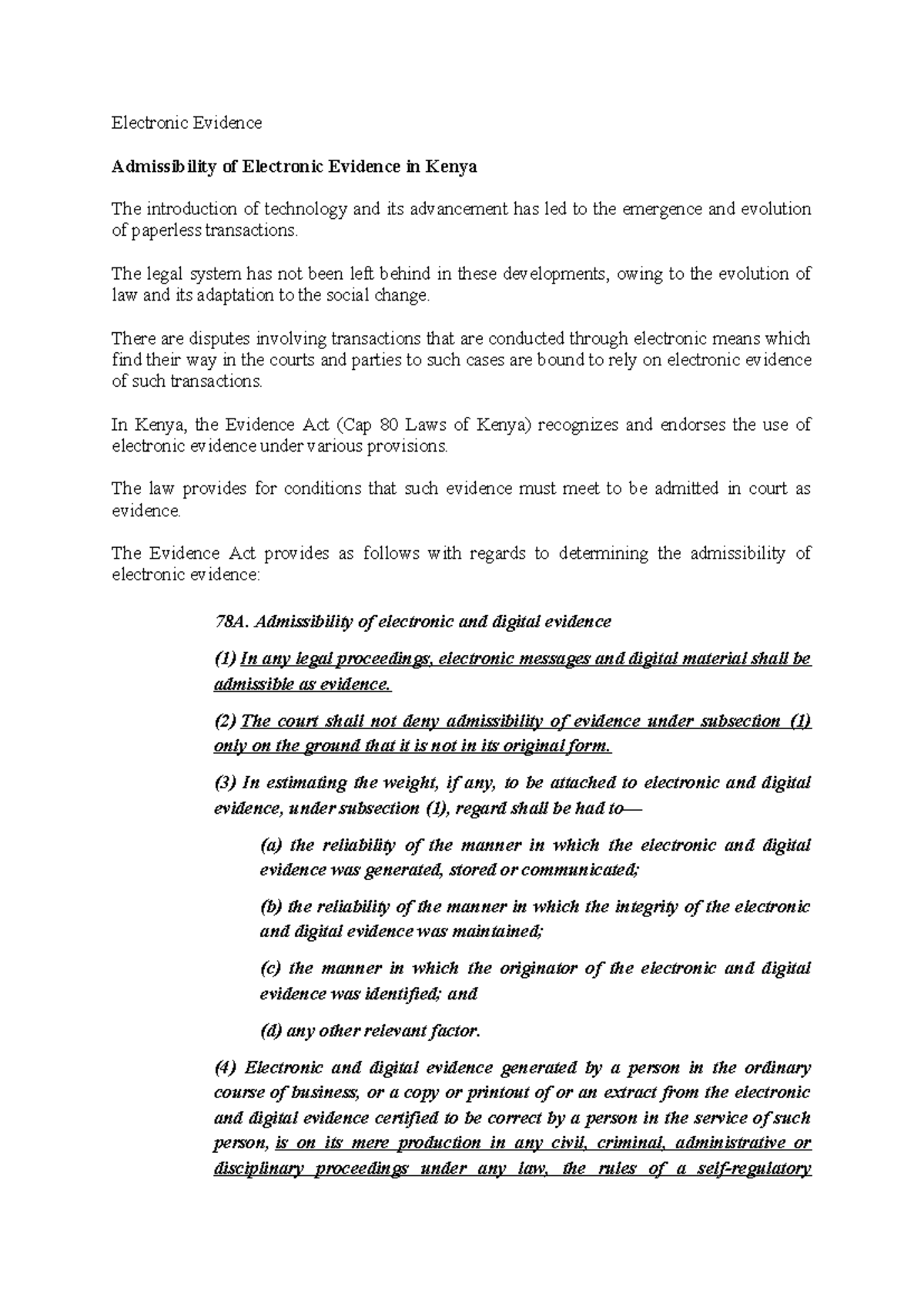 Admissibility of Electronic Evidence - Electronic Evidence ...