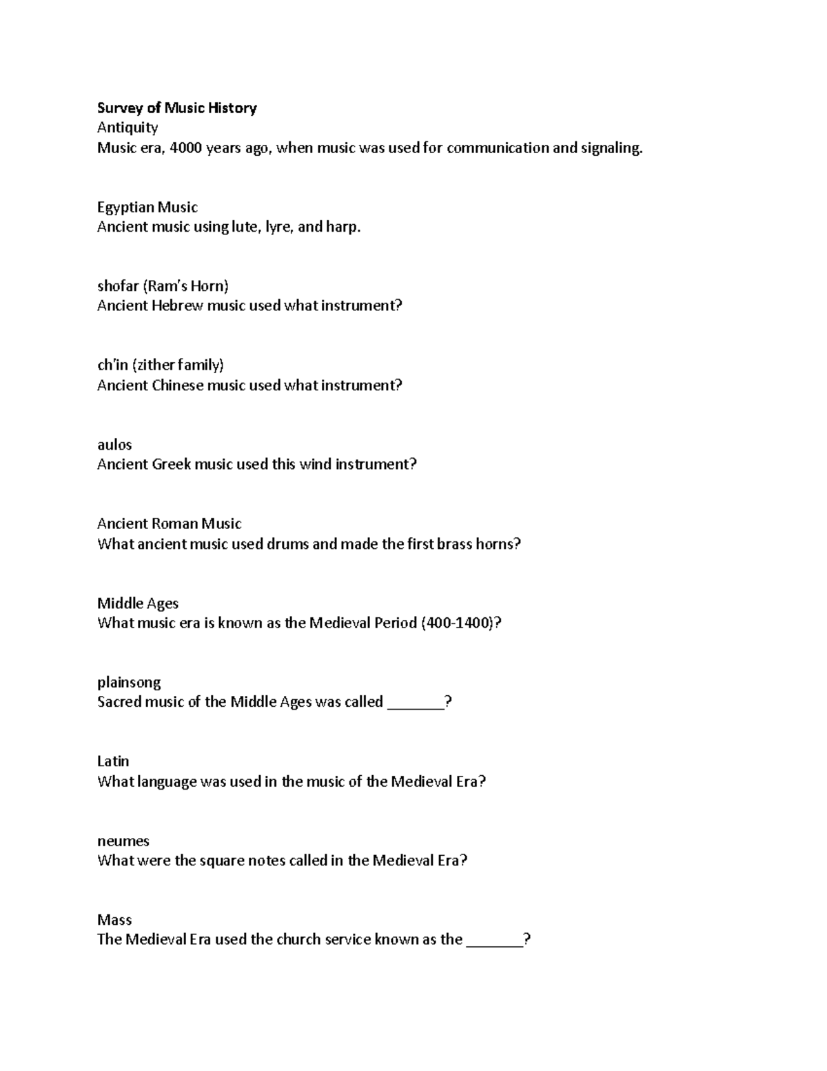 Survey of Music History final notes - Survey of Music History Antiquity ...