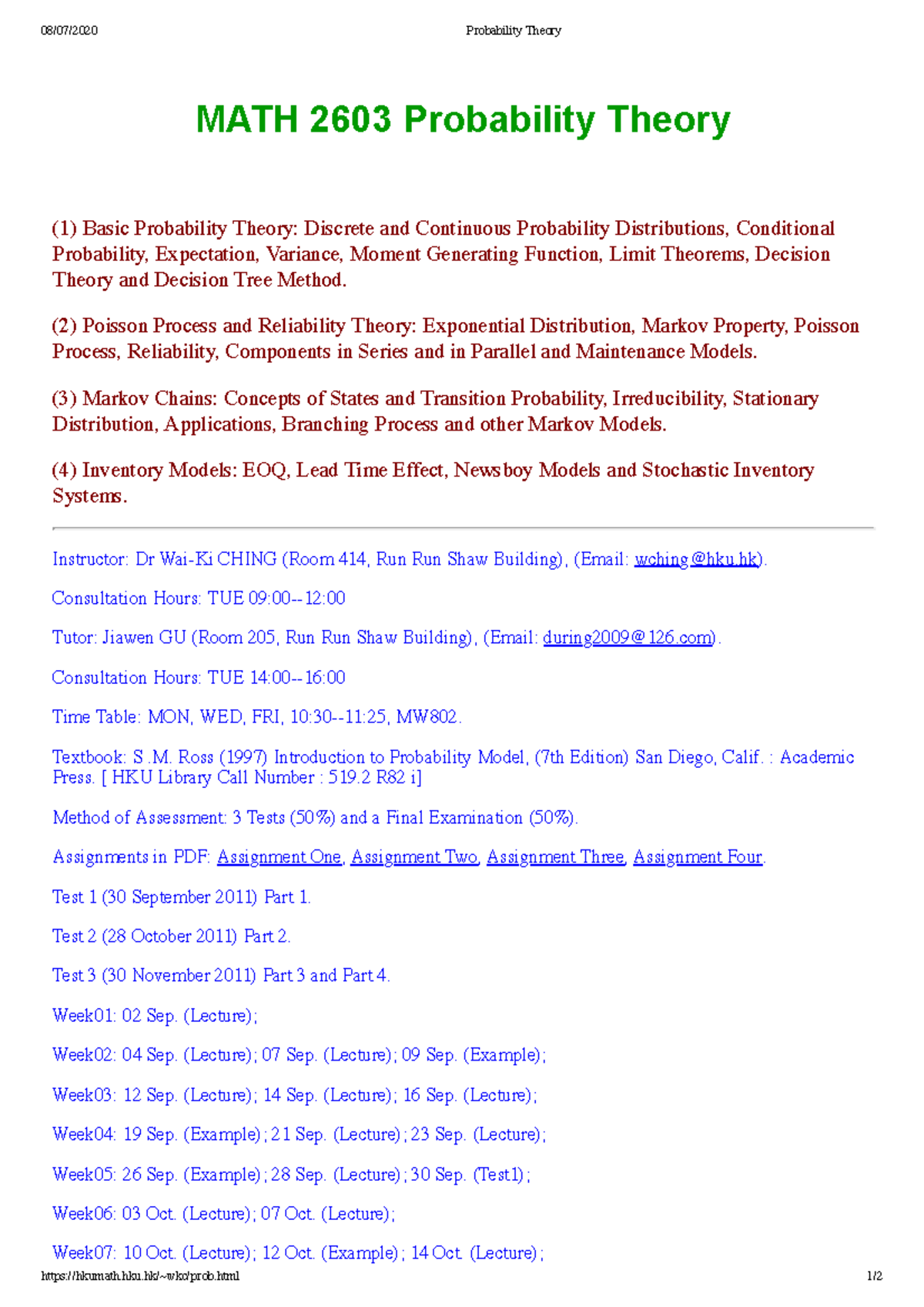 Probability Theory - SYLLABUS - 08/07/2020 Probability Theory hkumath ...