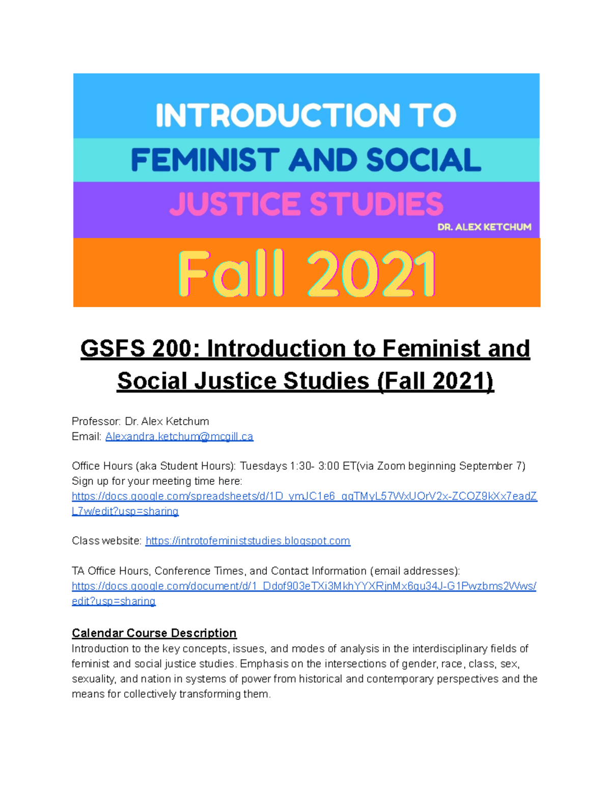 GSFS 200 Syllabus, Fall 2021-2 - GSFS 200: Introduction to Feminist and ...