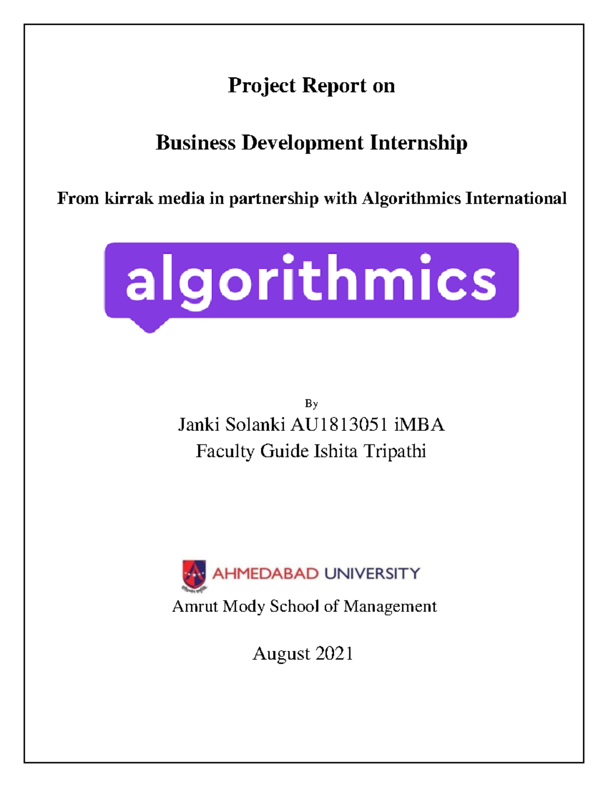 Summer internship final report Janki Solanki - Project Report on ...