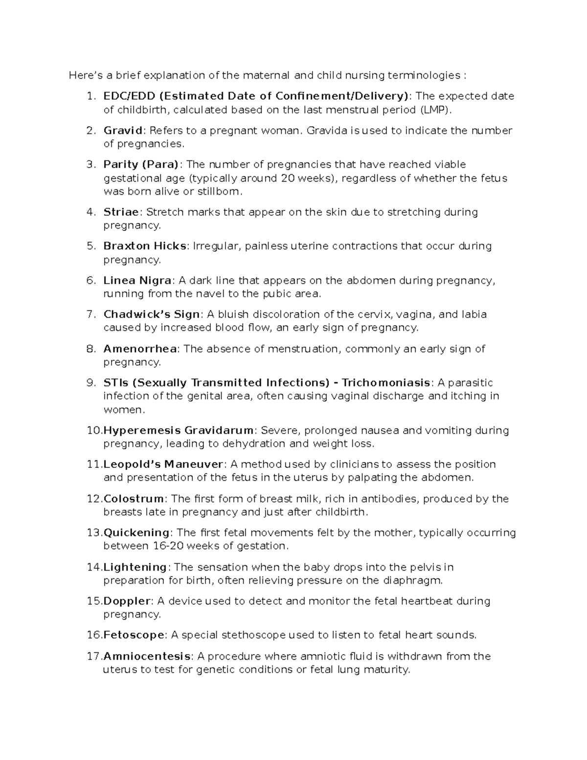 MCN Terminologies^ - Here’s a brief explanation of the maternal and ...