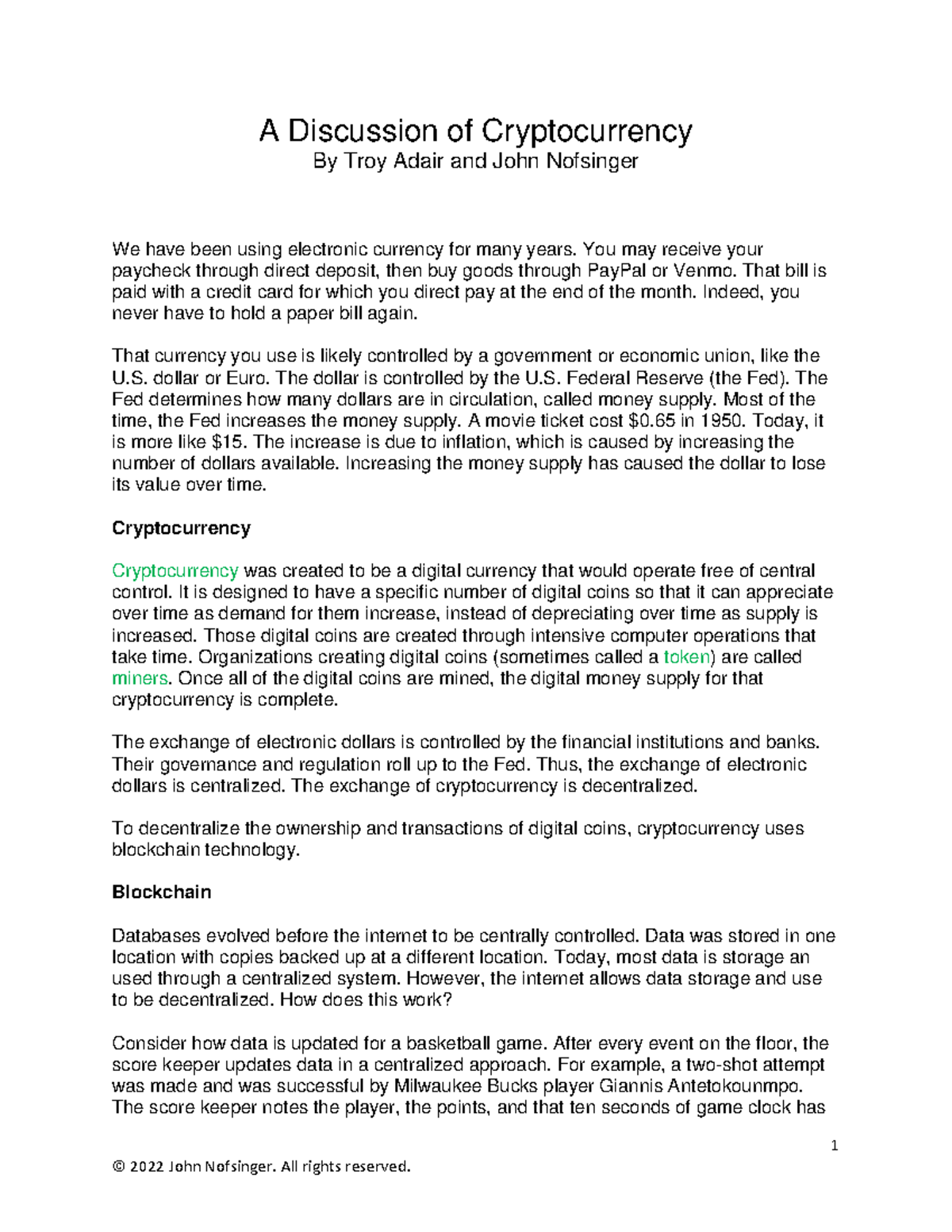 A Discussion of Cryptocurrency - You may receive your paycheck through ...