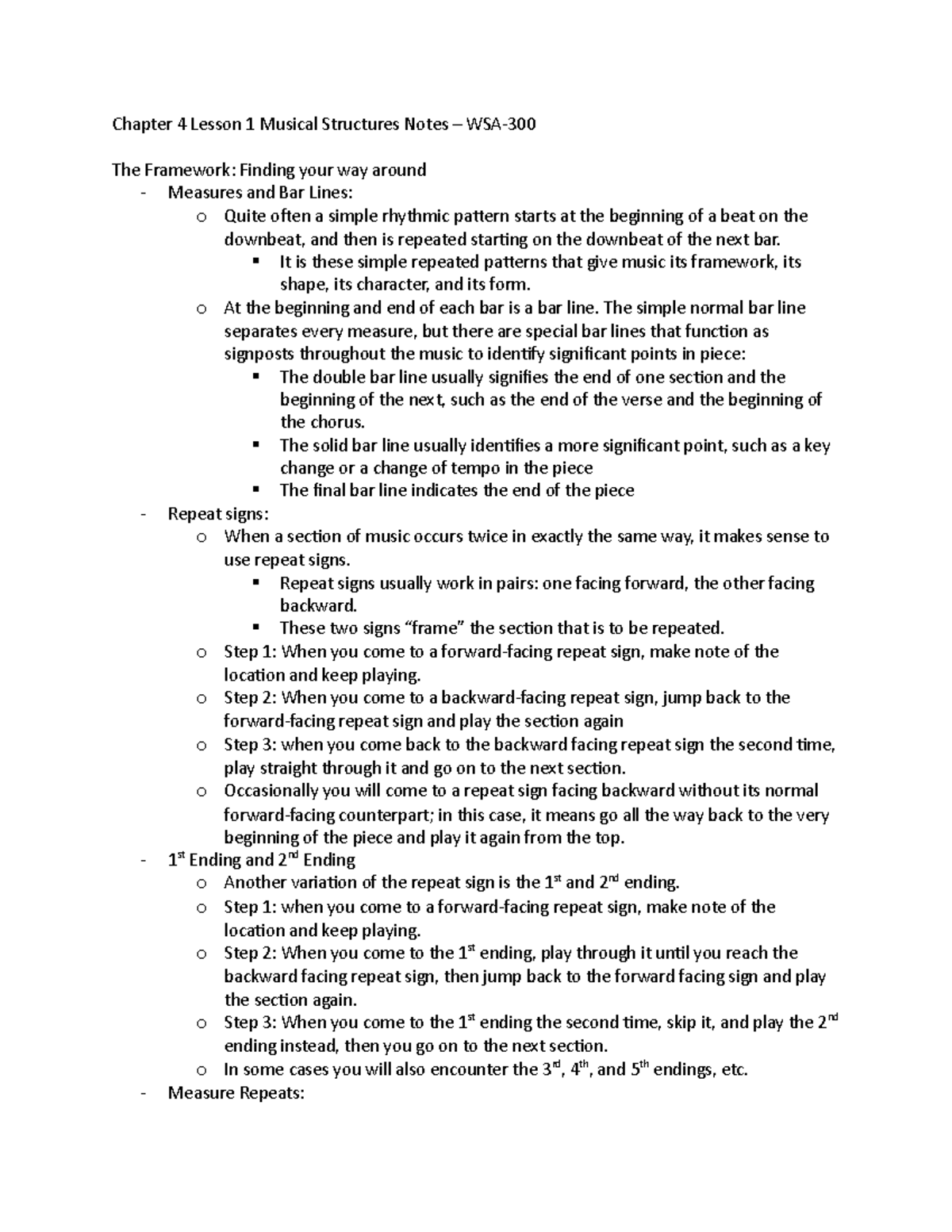 Chapter 4 Lesson 1 Musical Structures Notes - Chapter 4 Lesson 1 ...