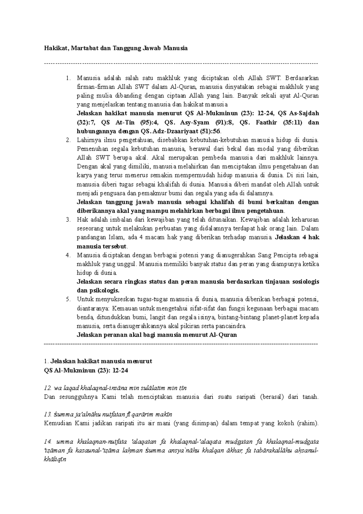 Hakikat, Martabat dan Tanggung Jawab Manusia - Hakikat, Martabat dan ...