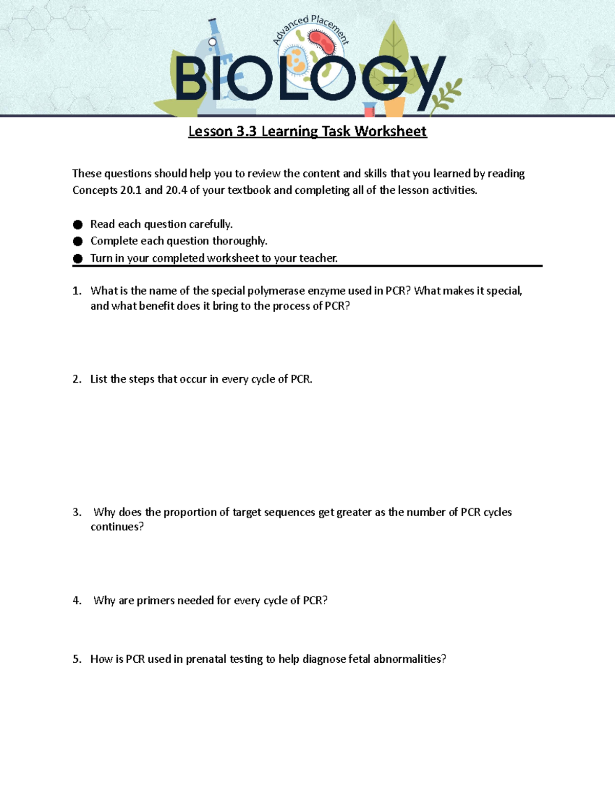 Apbio 3 - Worksheet 3.3 - Lesson 3 Learning Task Worksheet These ...