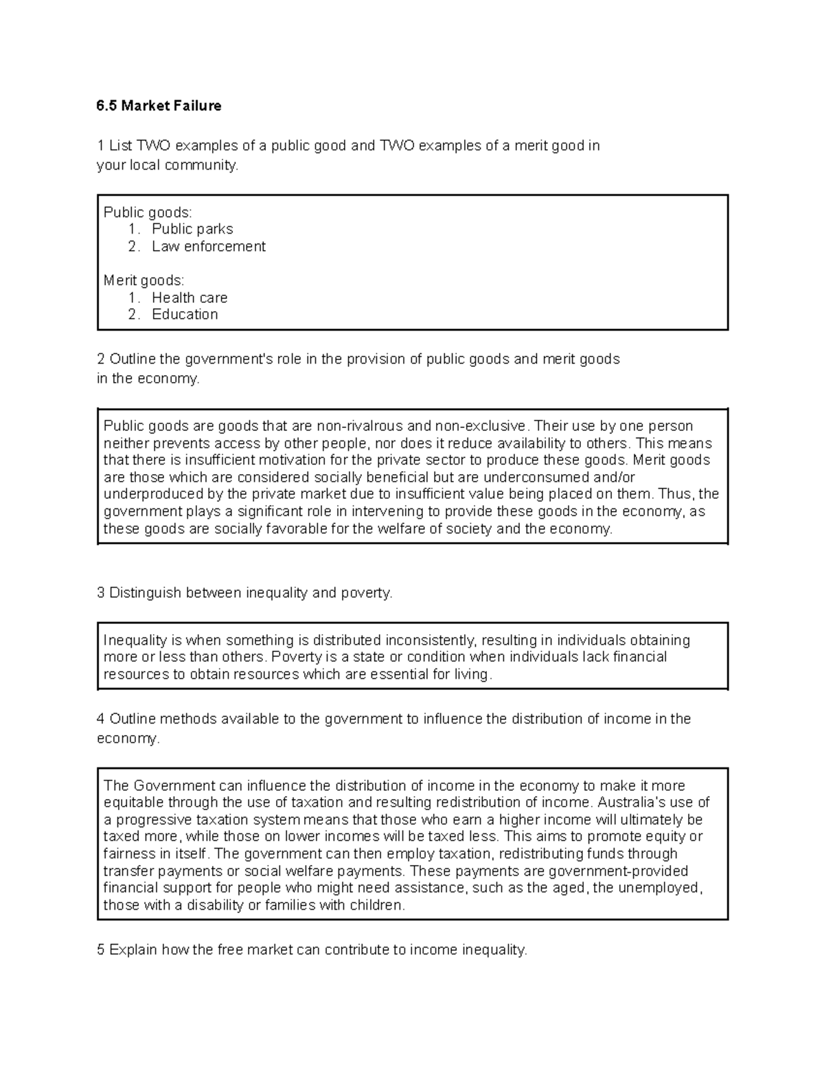 Questions and answers - Market Failure - 6 Market Failure 1 List TWO ...
