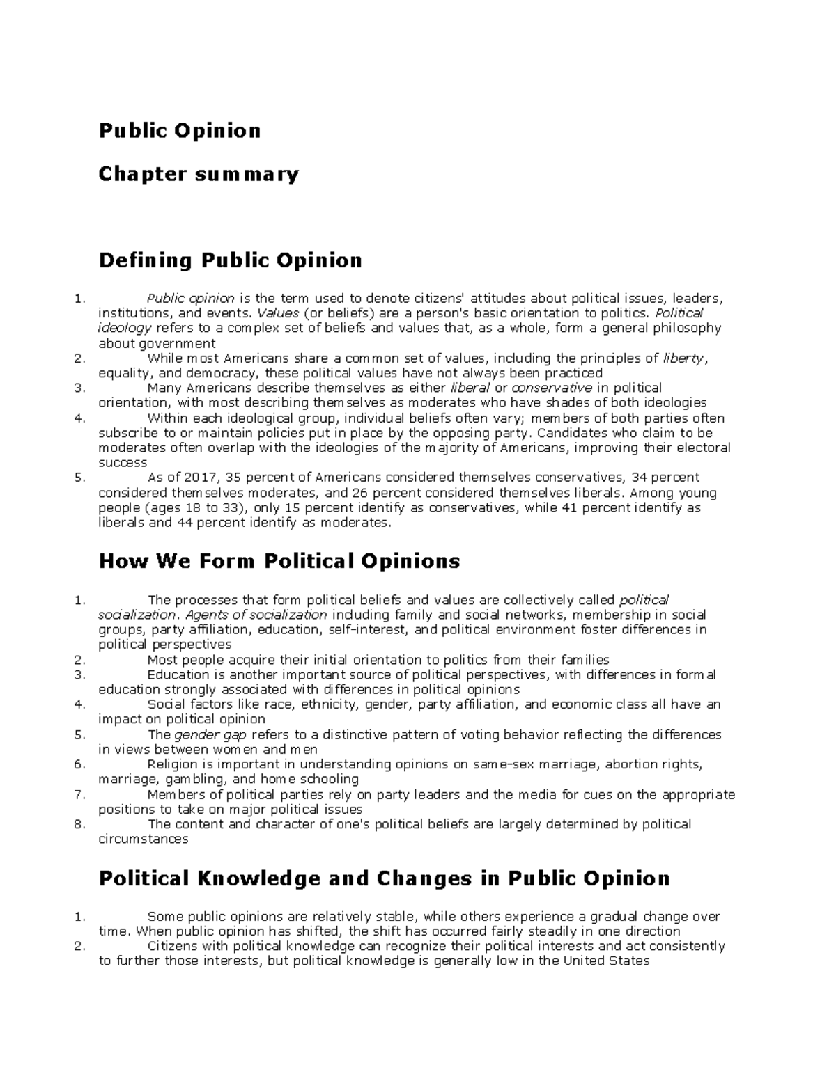 Chapter 6-Public Opinion-summary - Public Opinion Chapter summary ...