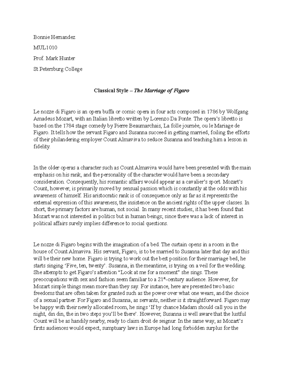 Essay 4 - Classical style - The marriage of Figaro - Bonnie Hernandez ...
