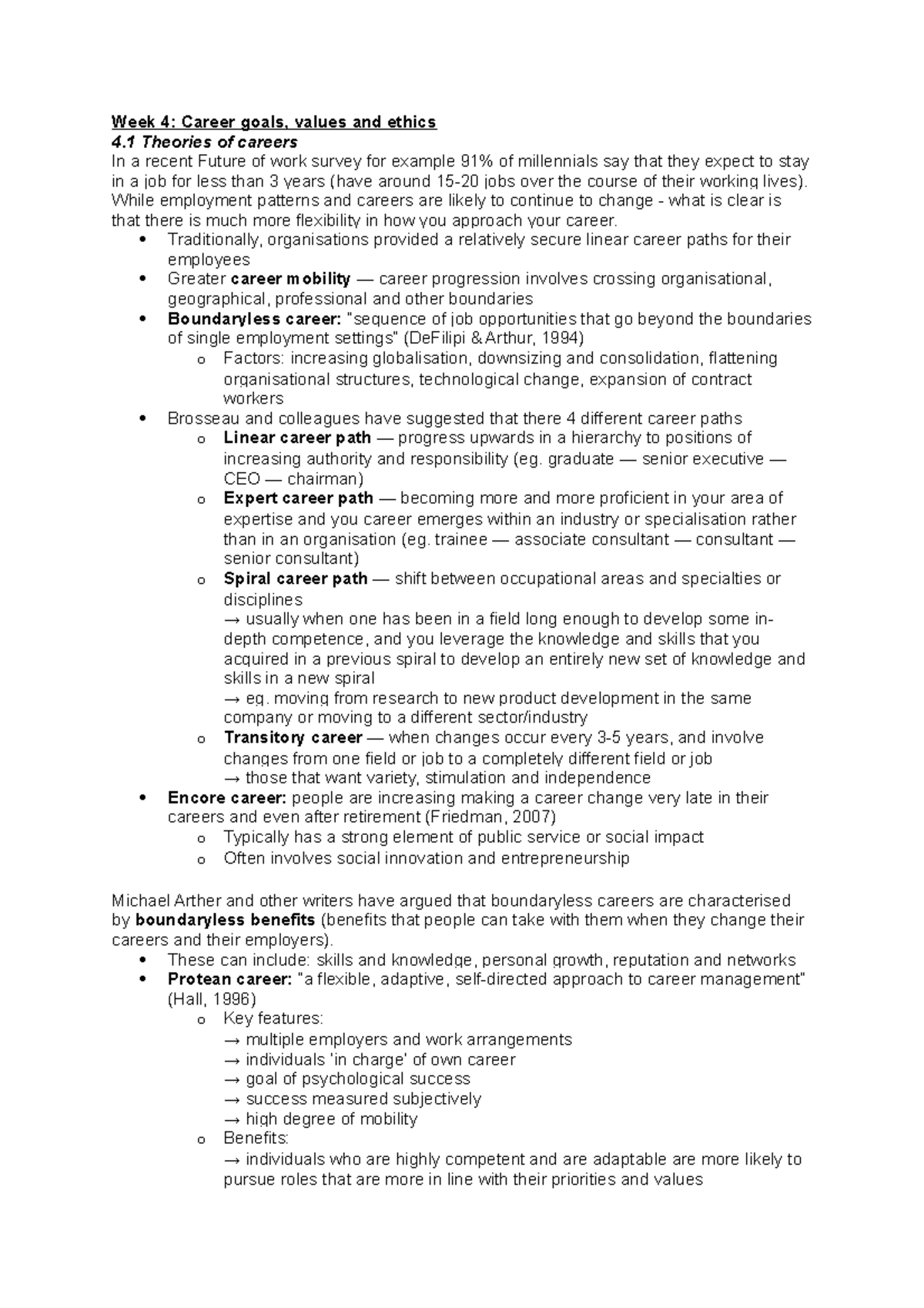 Module 4 Notes - Week 4: Career goals, values and ethics 4 Theories of ...