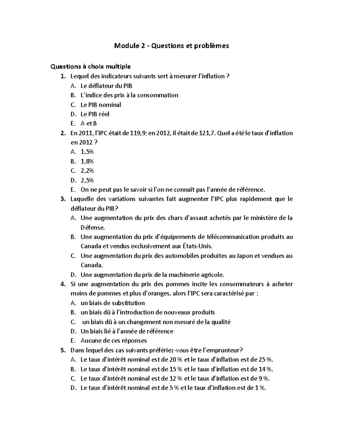 Module 2 - Questions et problèmes pratiques (énoncés) - Module 2 - Questions et problèmes ...