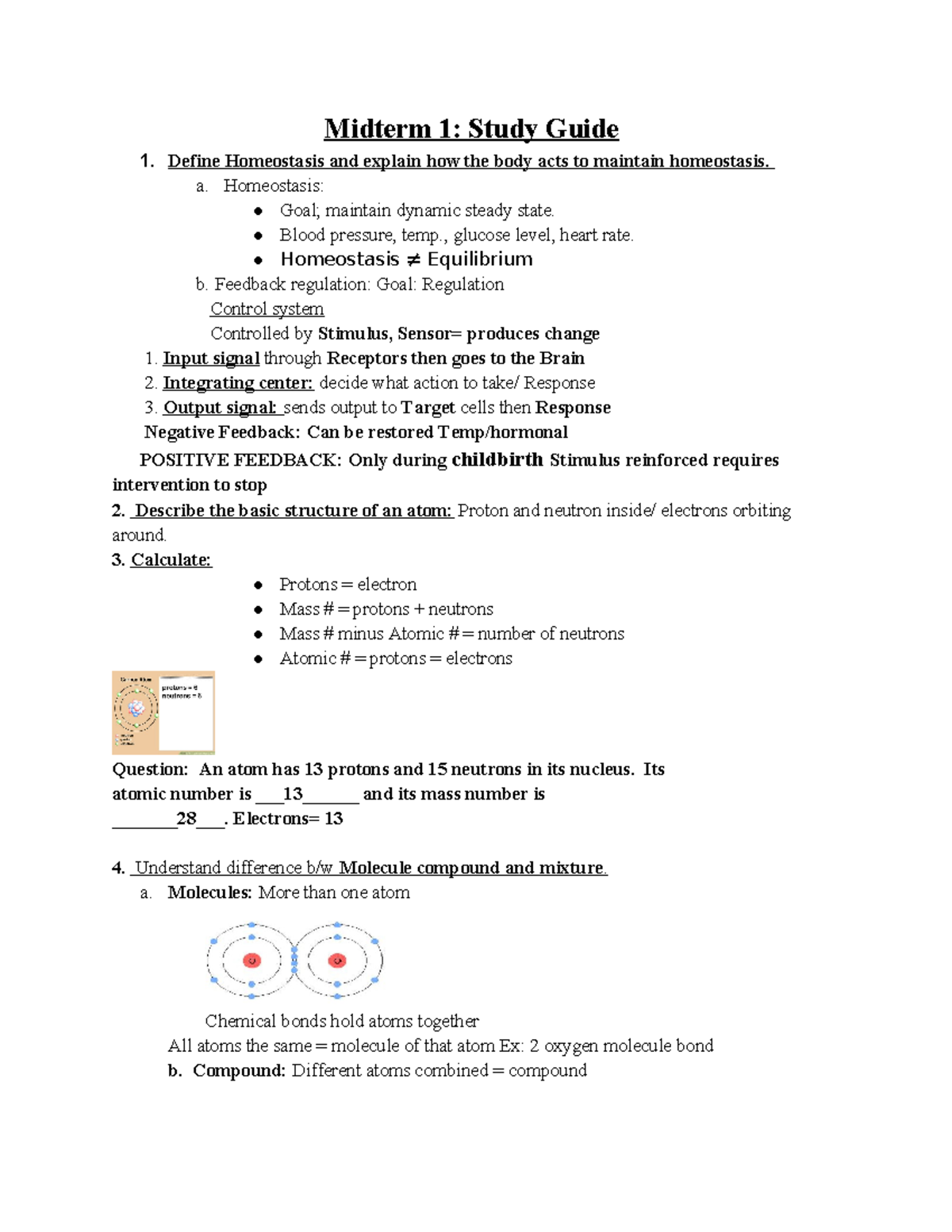 BIOL 2503 A&P 1 Midterm 1 Study Guide - Midterm 1: Study Guide Define Homeostasis and explain ...