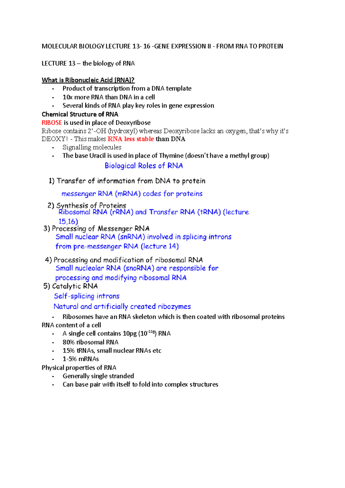 Molecular Biology Lecture 13- 16 - MOLECULAR BIOLOGY LECTURE 13- 16 ...