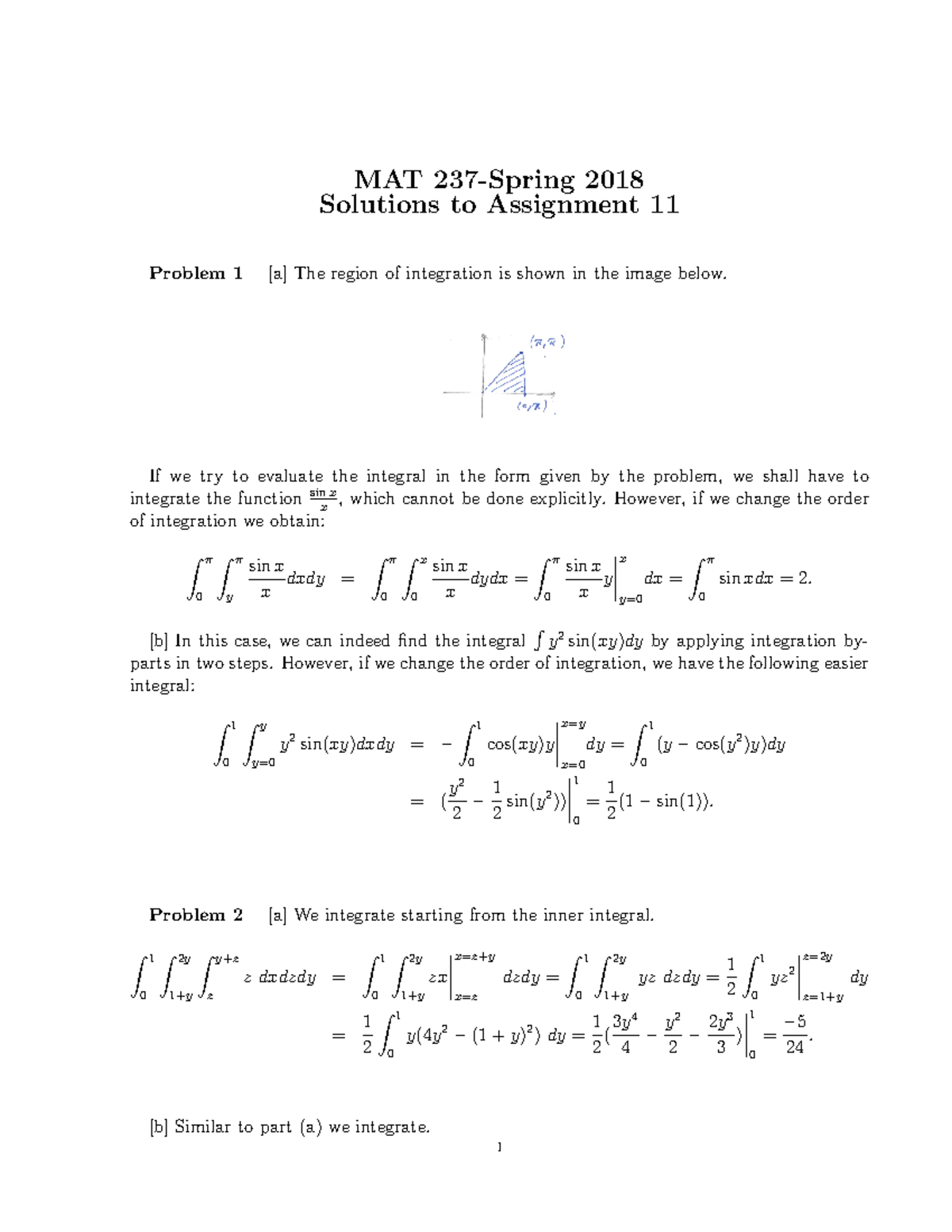 Math237-sol11 - Assignment Solution - MAT 237-Spring 2018 Solutions to ...
