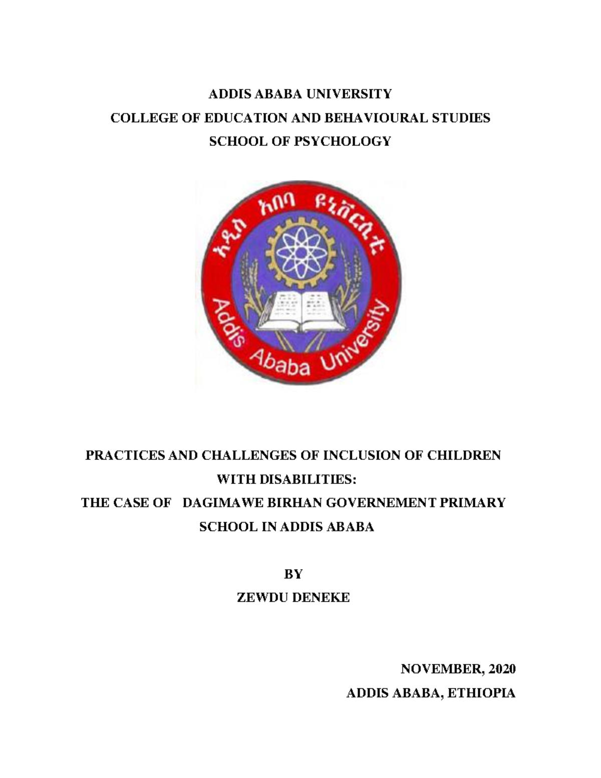 11 - sss - ADDIS ABABA UNIVERSITY COLLEGE OF EDUCATION AND BEHAVIOURAL STUDIES SCHOOL OF ...
