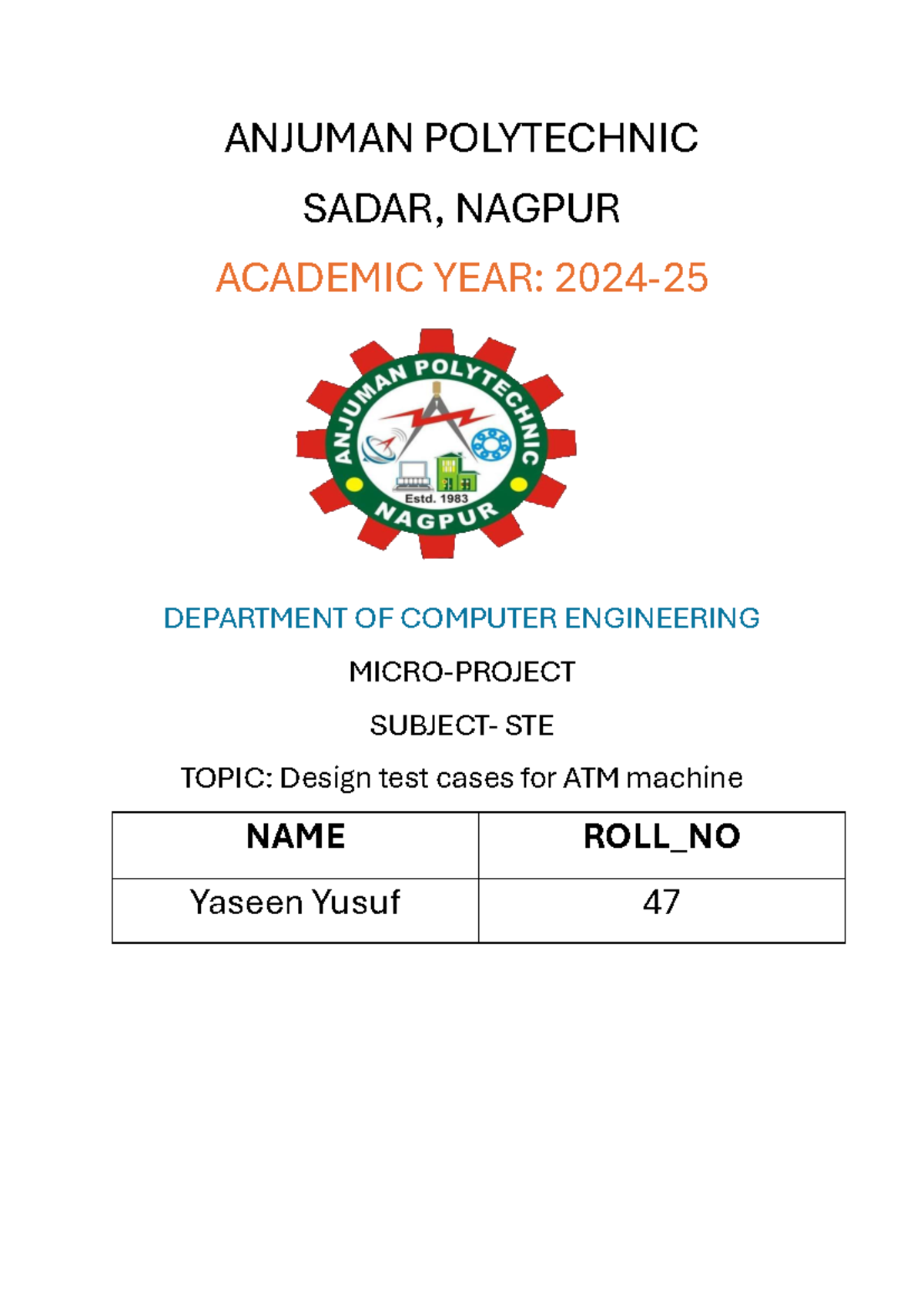 STE Micro - ehwus - ANJUMAN POLYTECHNIC SADAR, NAGPUR ACADEMIC YEAR: 2024- 25 DEPARTMENT OF ...