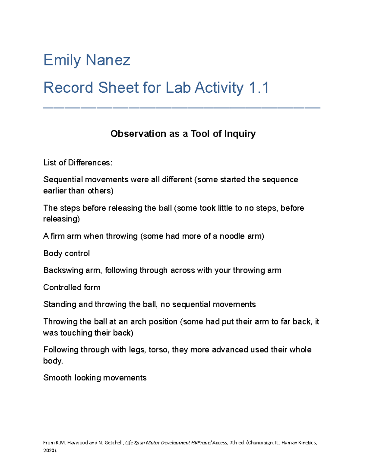 Lab A 1 1 - lab coursework - Emily Nanez Record Sheet for Lab Activity ...