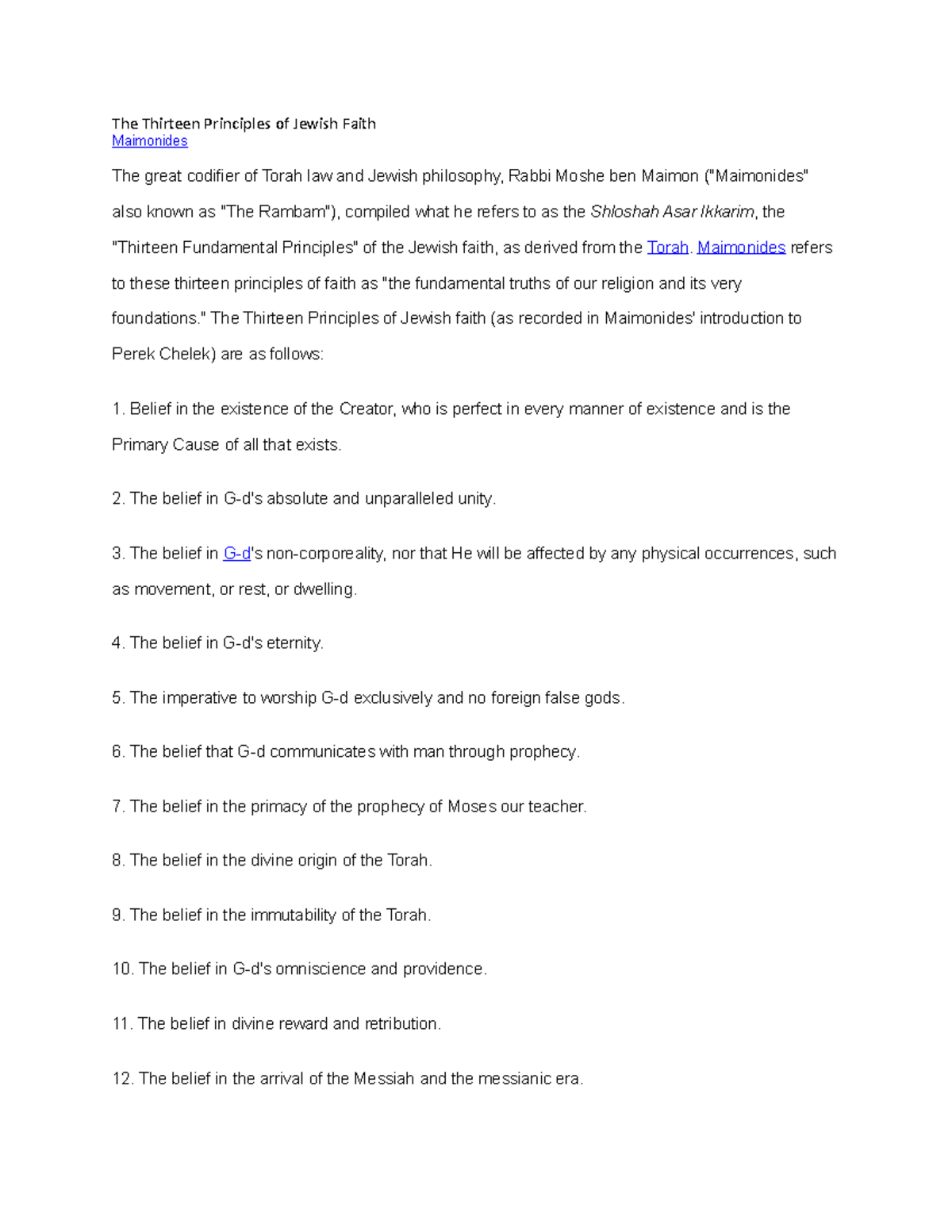 The Thirteen Principles of Jewish Faith - PHI 200 - PennWest California ...