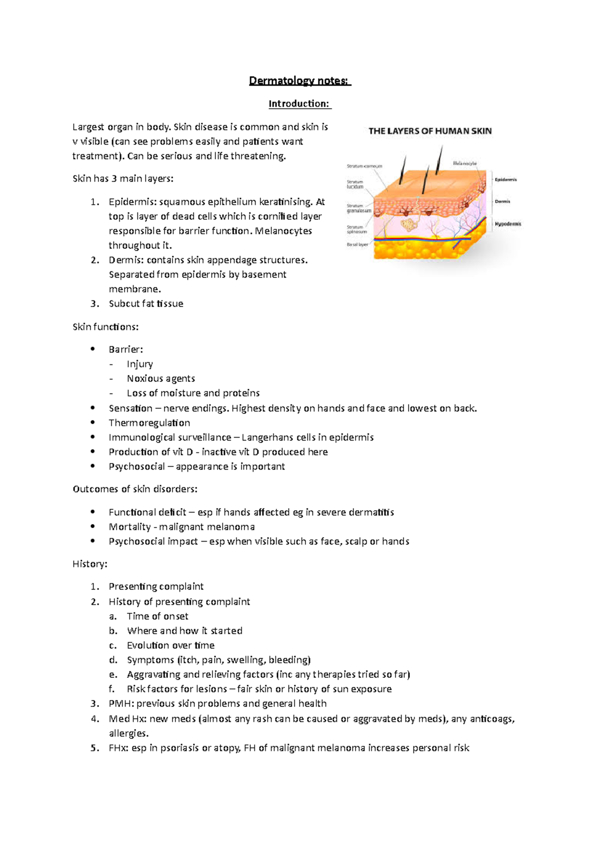Dermatology notes - Dermatology notes: Introduction: Largest organ in ...