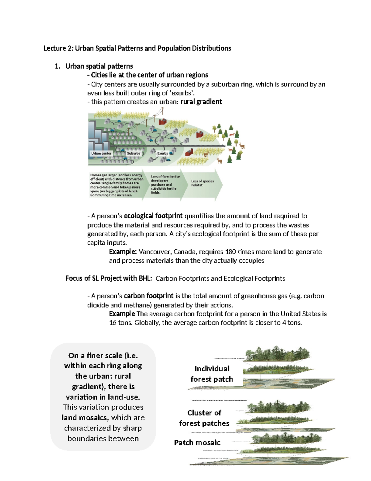 Urban lecture 2 - Lecture 2: Urban Spatial Patterns and Population ...