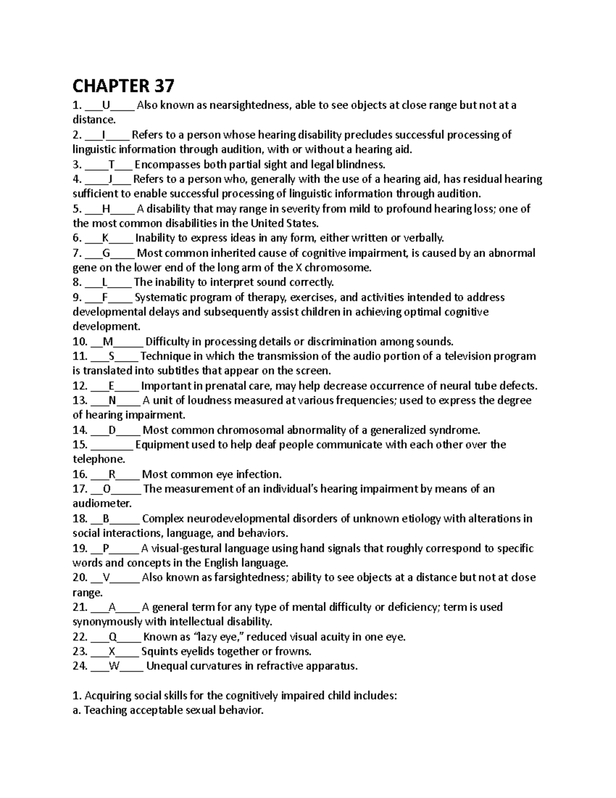 Week 14 Study guide Chapters 37,46,49 - CHAPTER 37 U_ Also known as ...