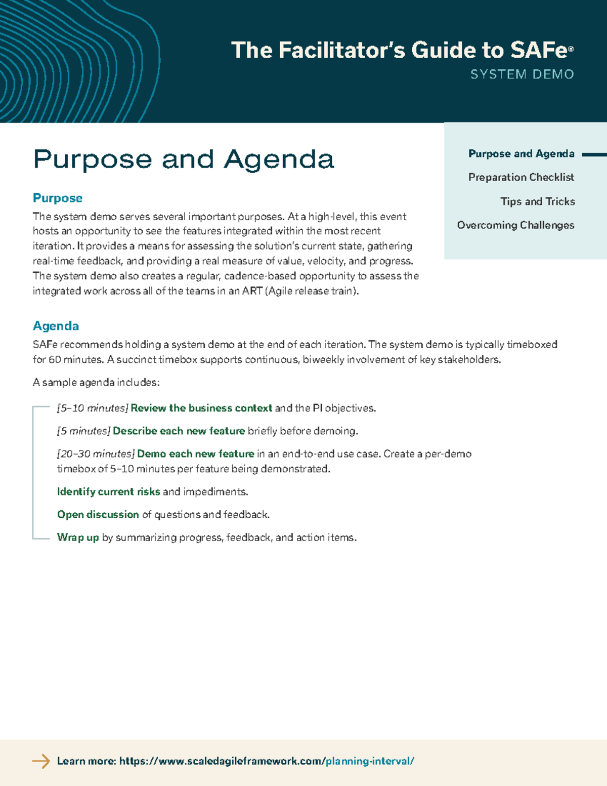 Facilitator's Guide to SAFe - System Demo - S YST E M D E M O Purpose ...