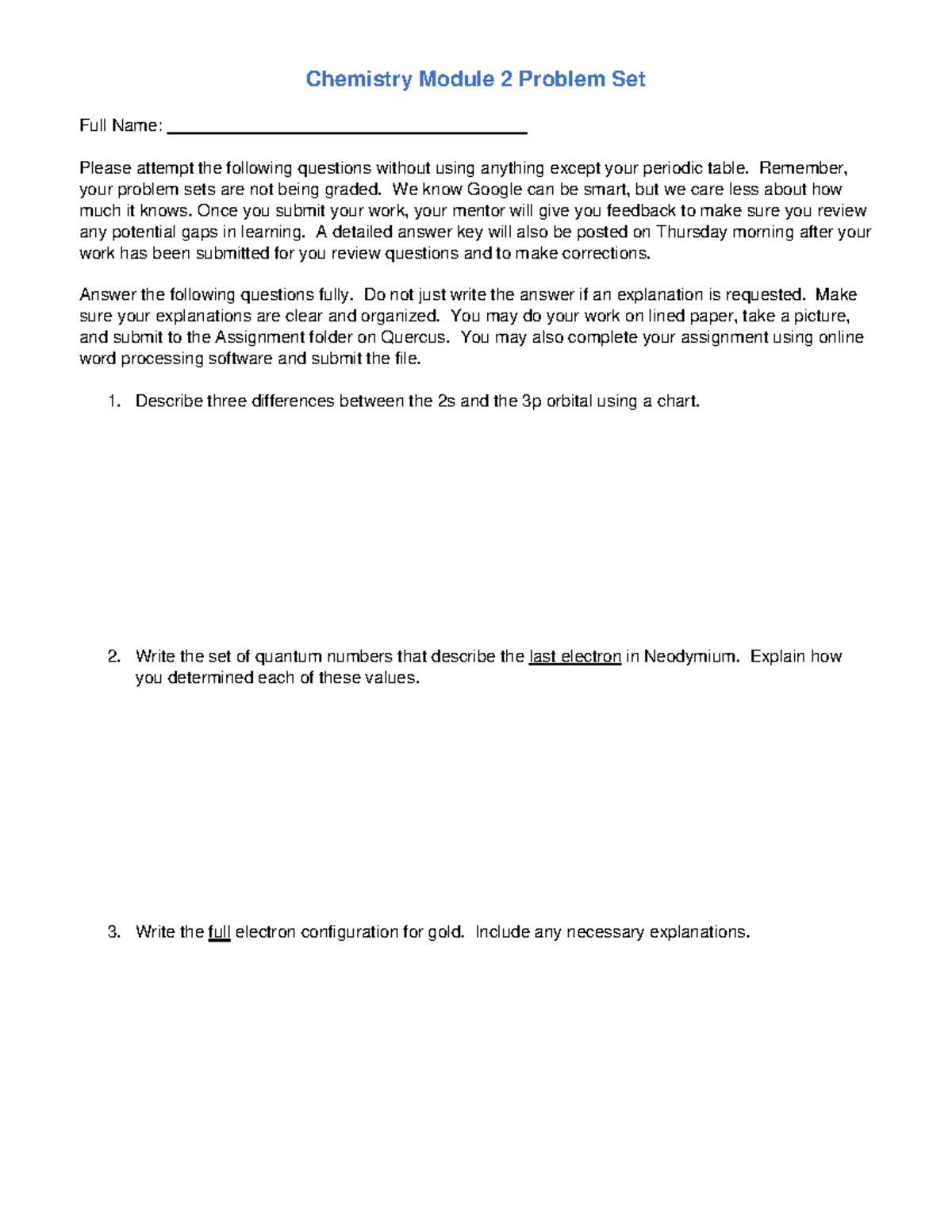 Activity 2.4 - Chemistry Module 2 Problem Set - APS104H1 - U of T - Studocu