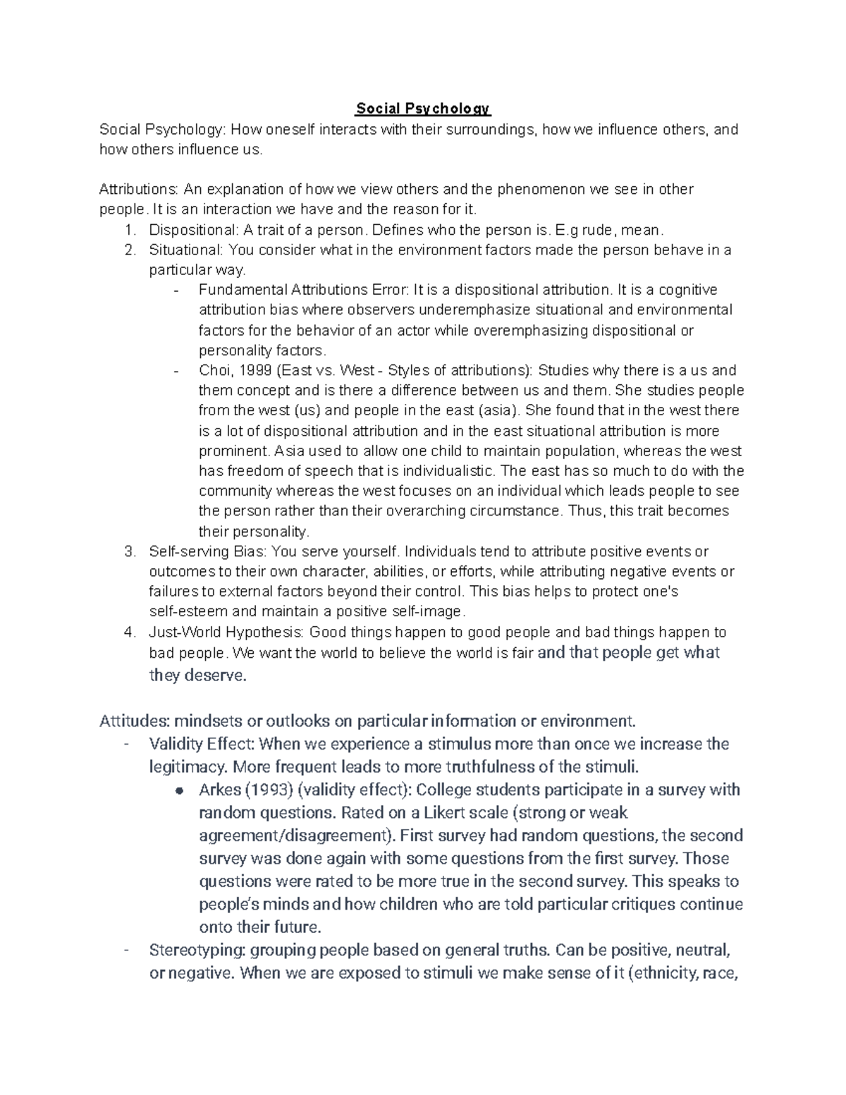 Psychology Notes - Social Psychology Social Psychology: How oneself ...