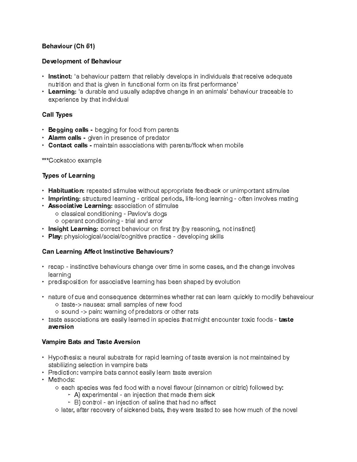Lecture 22 - Behaviour (Ch 51) Development of Behaviour Instinct ...