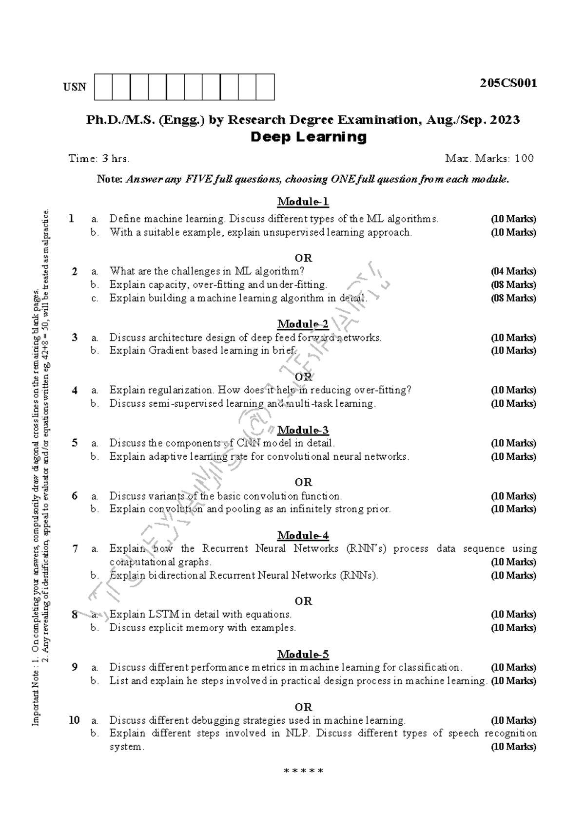 205CS001 - Question paper - Ph.D./M. (Engg.) by Research Degree ...