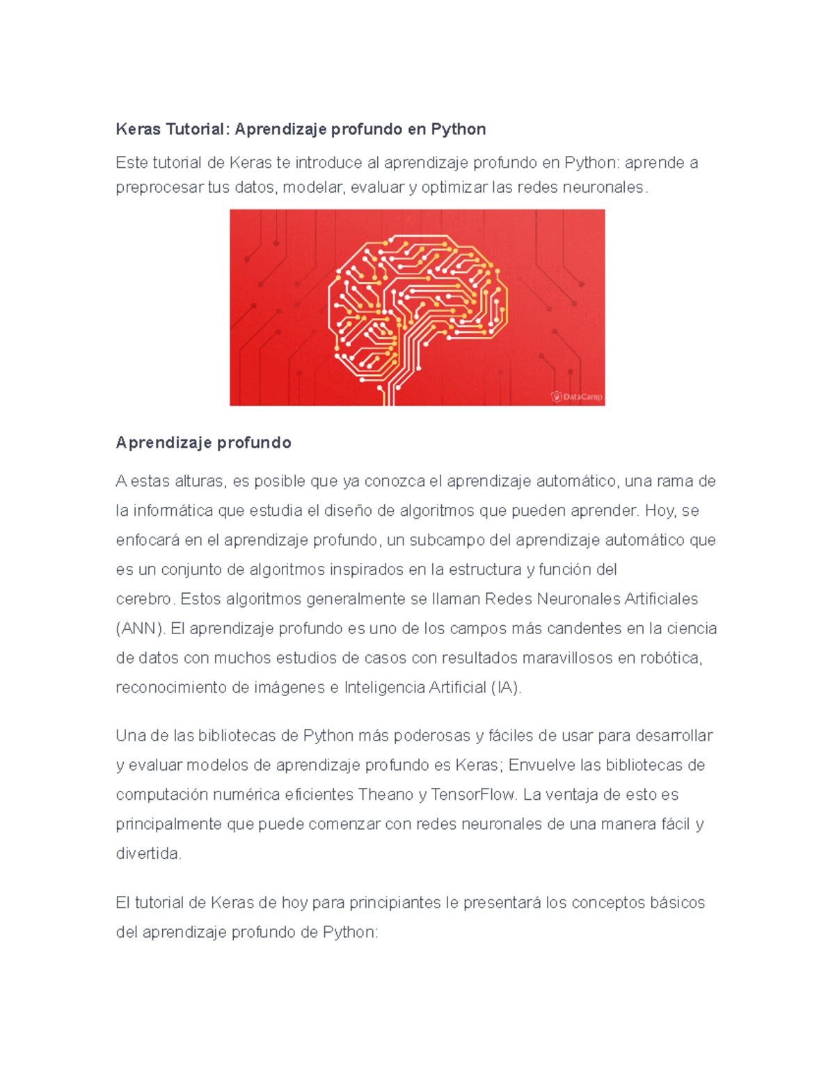 Keras Tutorial modelación - Keras Tutorial: Aprendizaje profundo en Python Este tutorial de ...