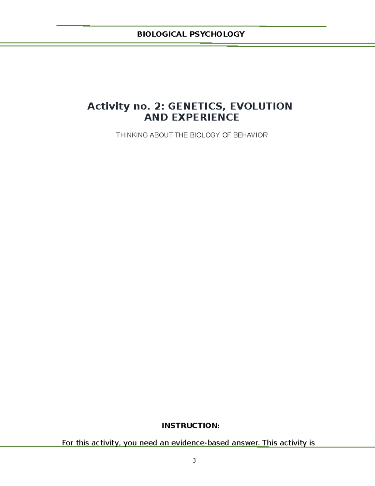 Genetics, Evolution and Experiences - Activity no. 2: GENETICS ...