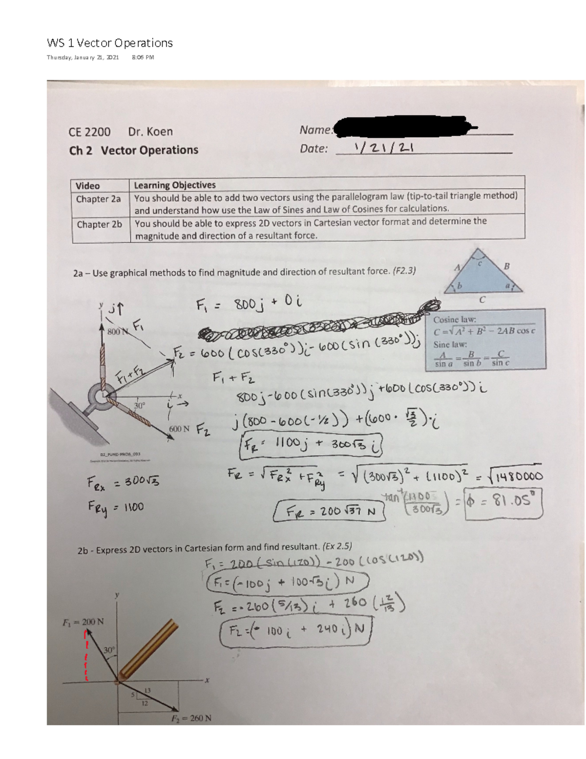 WS 1 - vector operations - CIV ENG 2200 - t^ ϭ sĞĐƚŽƌ KƉĞƌĂƚŝŽŶƐ ...
