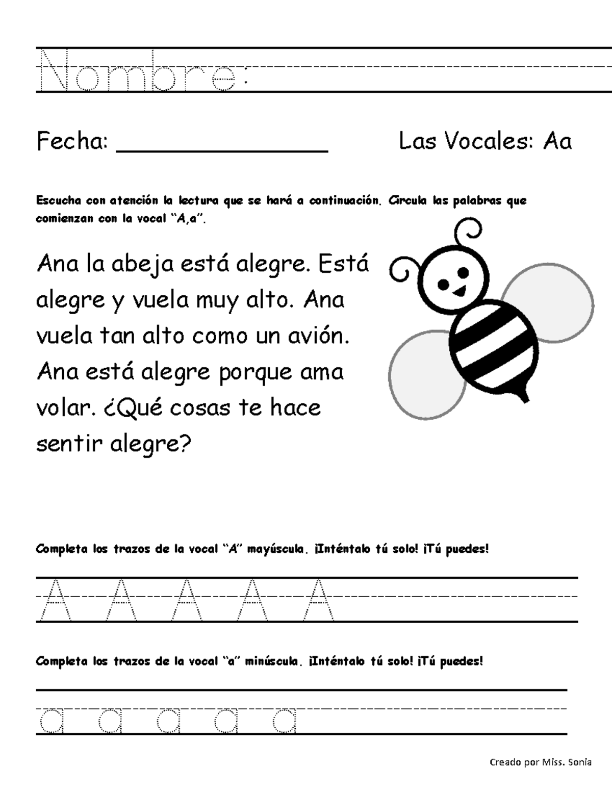 Vocalescon Lectura-1 - Favorecer el aprendizaje de las vocales - Fecha ...
