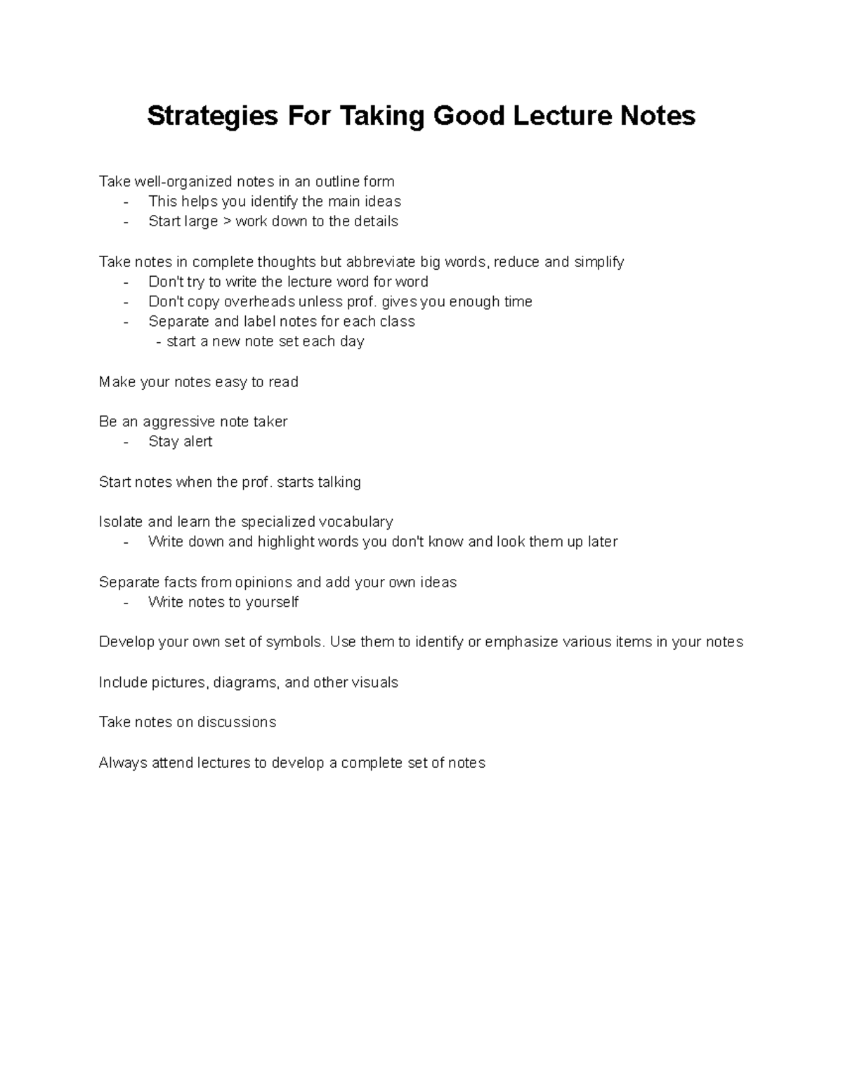 Strategies For Taking Good Lecture Notes - gives you enough time ...