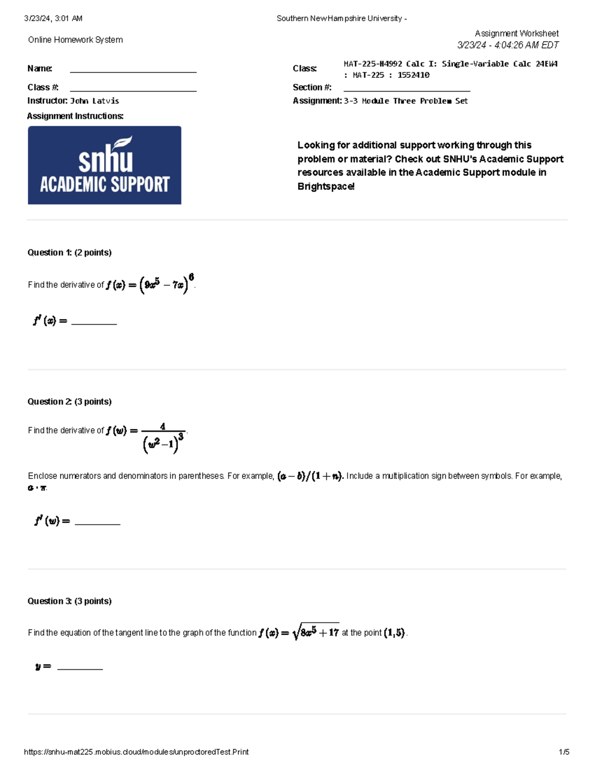 Southern New Hampshire University - Online Homework System Assignment ...