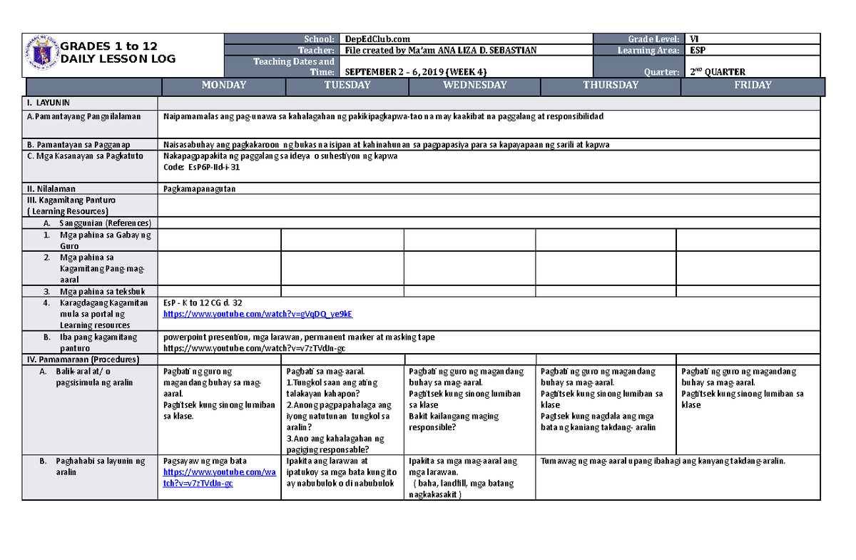 DLL ESP 6 Q2 W4 - Happy - GRADES 1 to 12 DAILY LESSON LOG School ...
