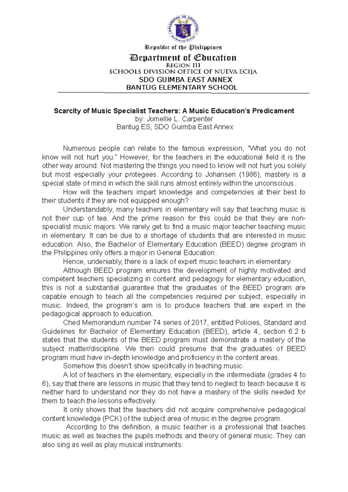 Article-1 Jomellie Carpenter - SDO GUIMBA EAST ANNEX BANTUG ELEMENTARY ...
