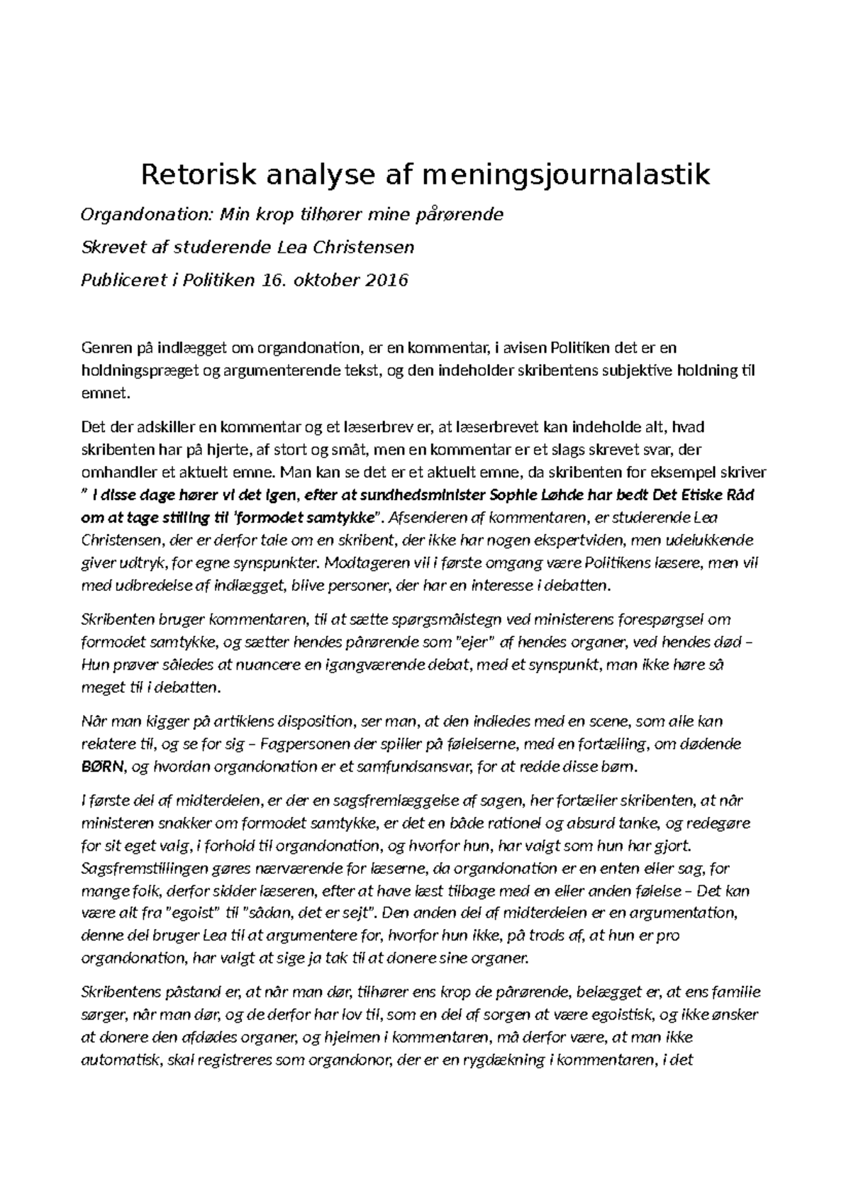 Retorisk analyse af meningsjournalistik - Retorisk analyse af ...