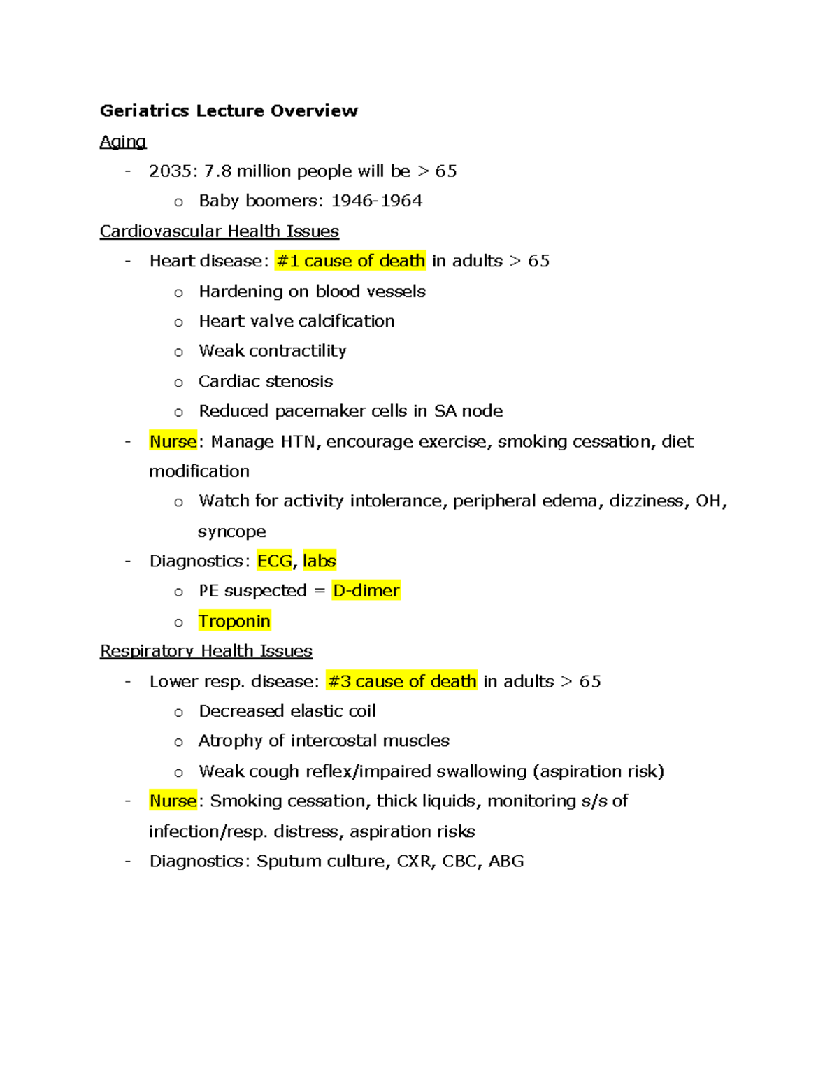 Geriatrics Lecture Overview - Geriatrics Lecture Overview Aging - 2035: ...