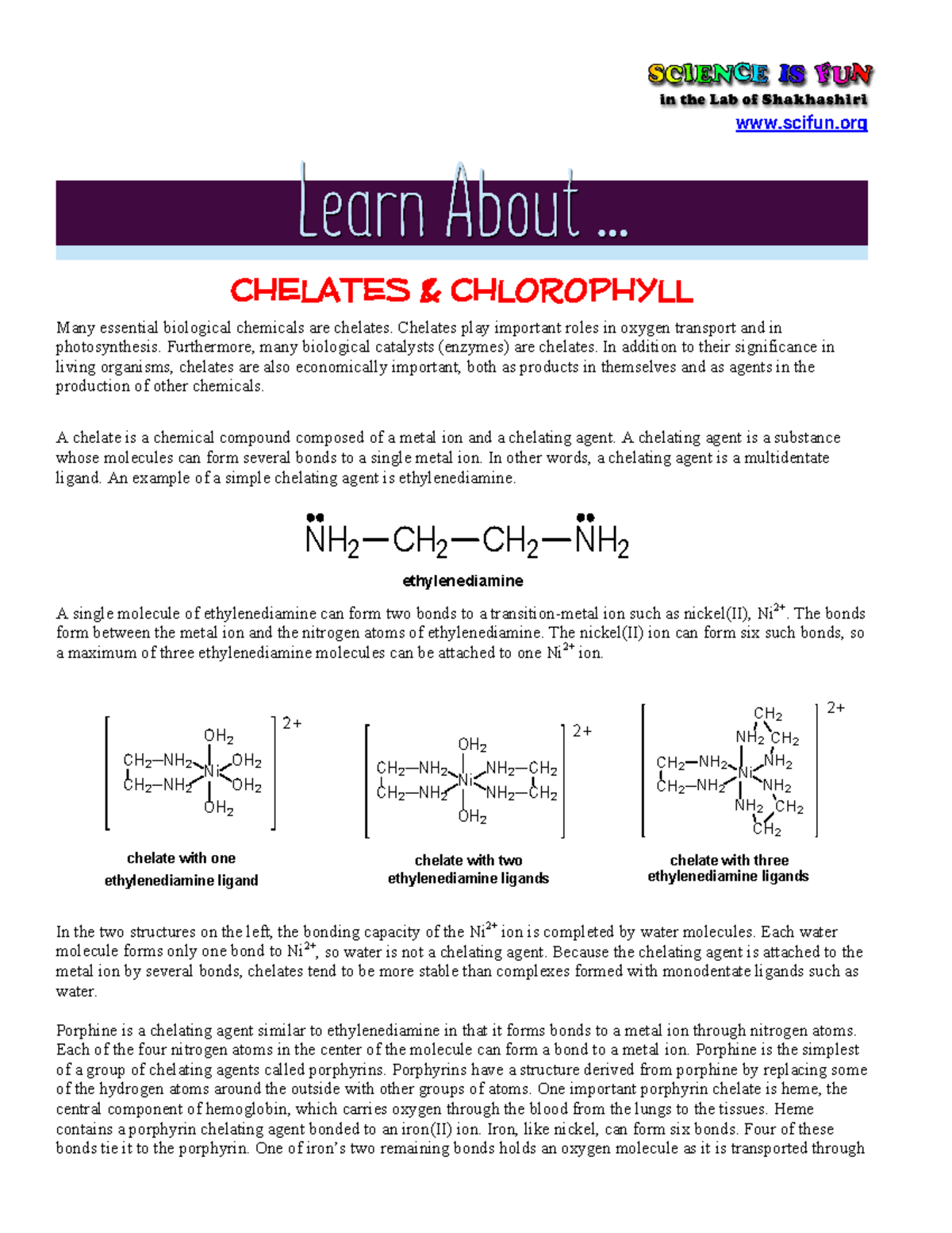 Chelates Chlorophyll 2017 - scifun Ni NH 2 NH 2 CH 2 CH 2 OH 2 OH 2 OH ...