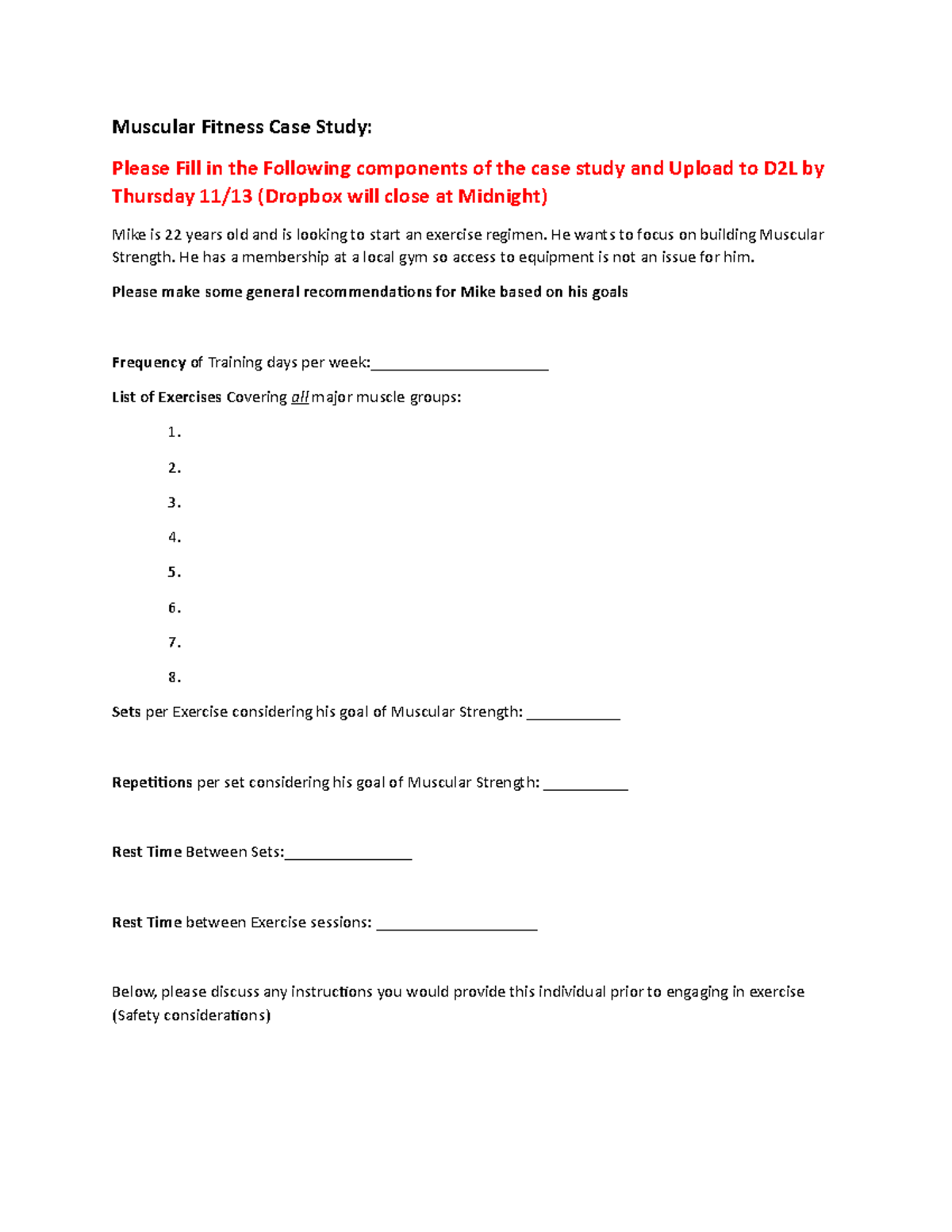 Muscular Fitness Case Study - Muscular Fitness Case Study: Please Fill ...