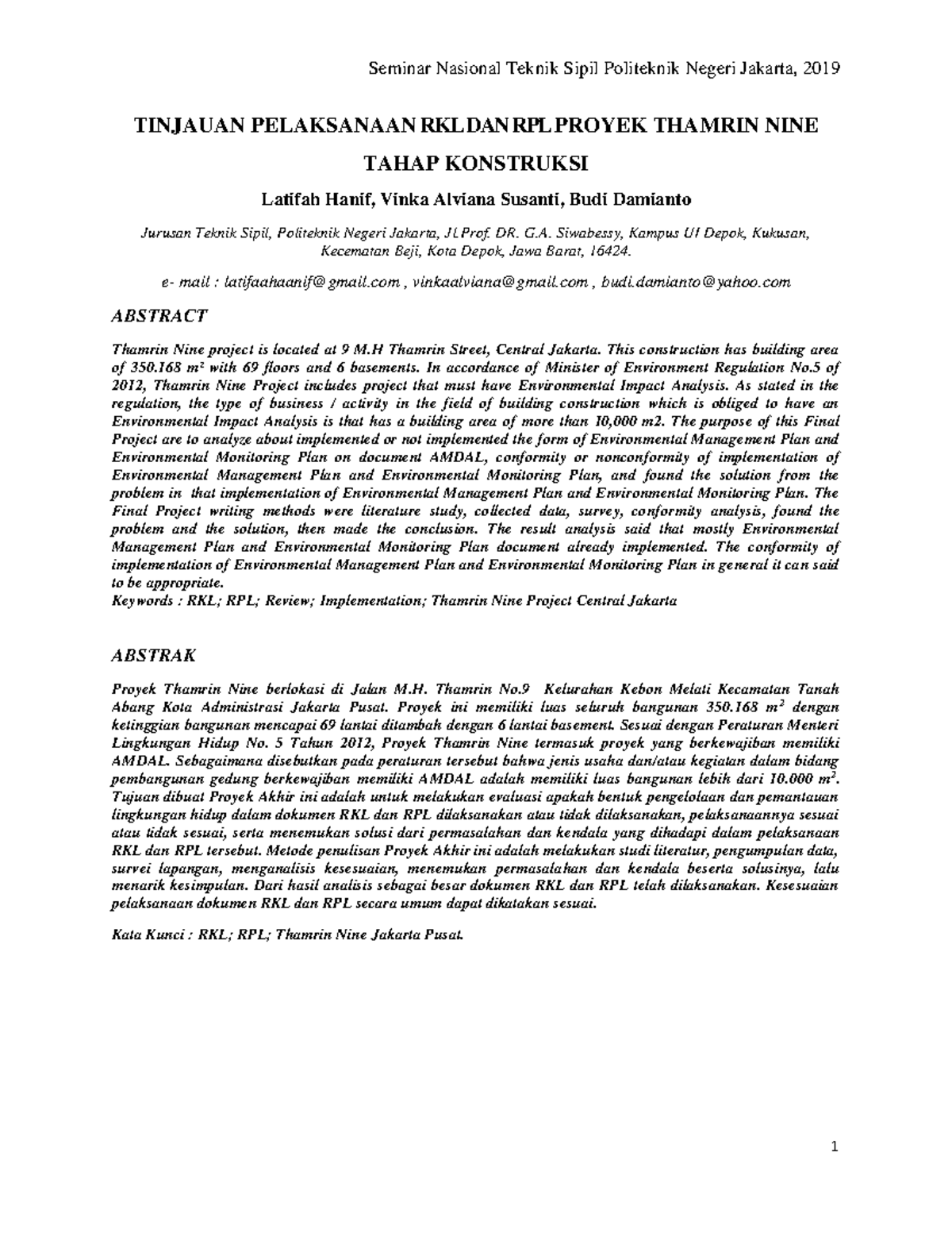 Amdal rkl rpl - Seminar Nasional Teknik Sipil Politeknik Negeri Jakarta ...
