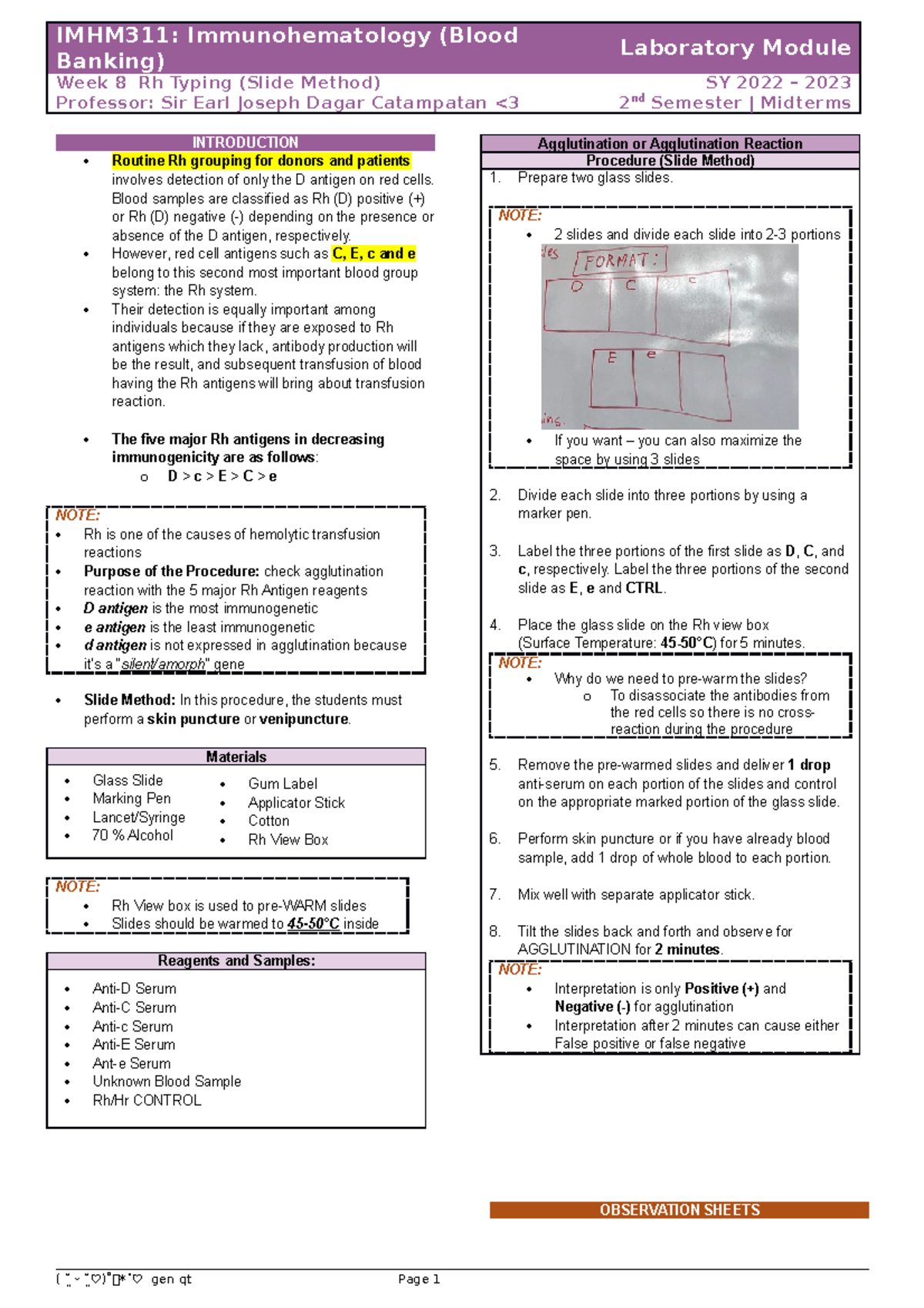 IMH W8 - IMHM311 under Sir EJ - IMHM311: Immunohematology (Blood ...