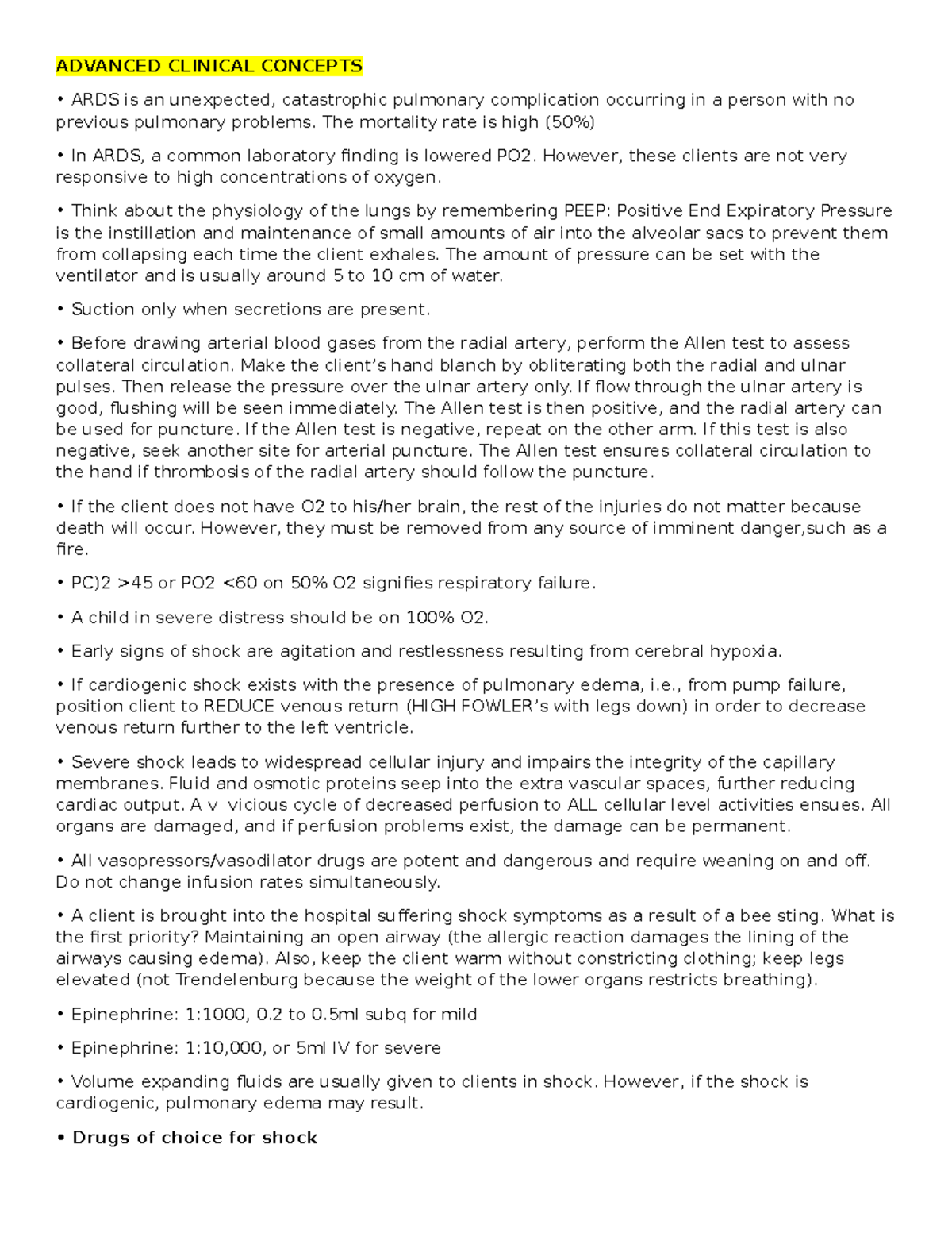 HESI Study Guide PART 1 - Summary Complex Nursing Care Practice ...