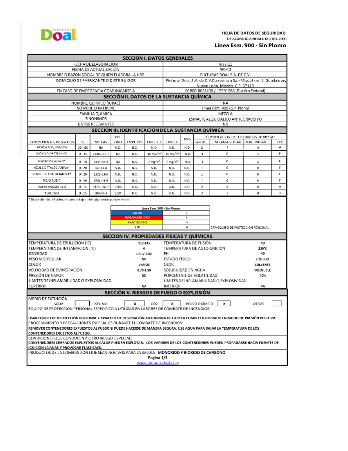 Doal esmalte línea 900 alquidálico - PINTURAS Doal HOJA DE DATOS DE ...