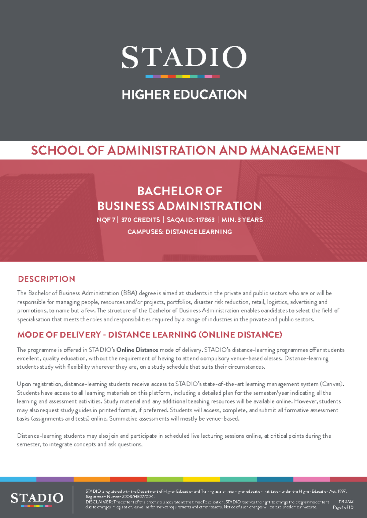 Soaam BBA Infopack (New look) - STADIO is registered with the ...