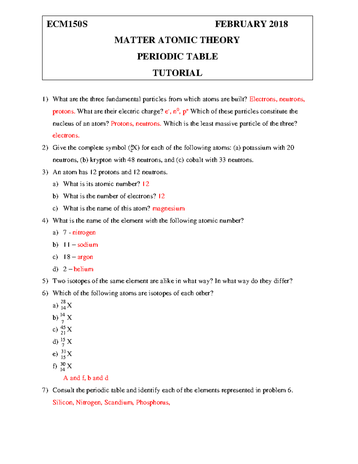 Tutorial 2 memo - Lecture Notes - What are the three fundamental ...